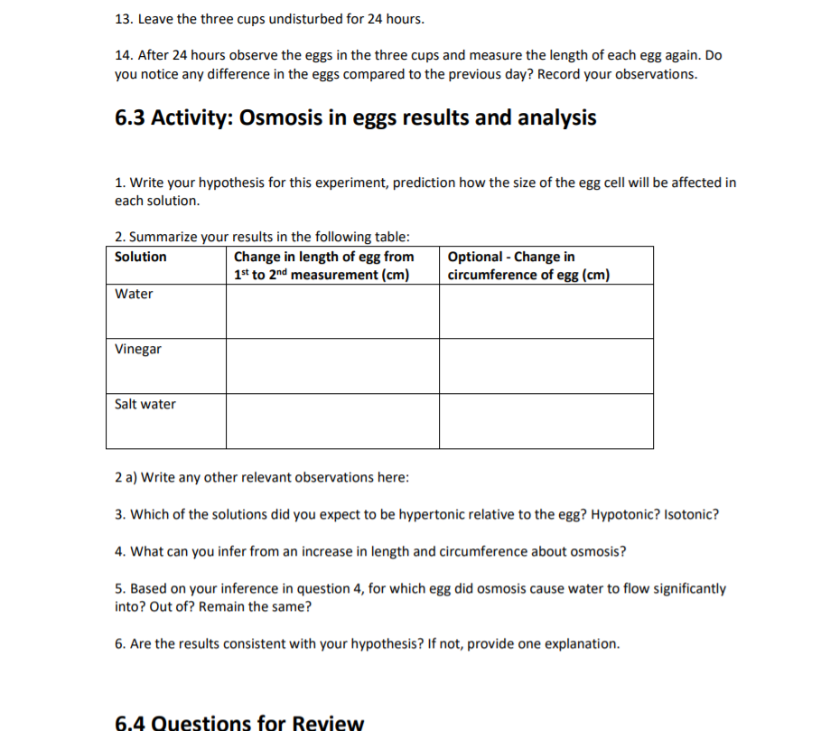 Solved 1. Write your hypothesis for this experiment, | Chegg.com
