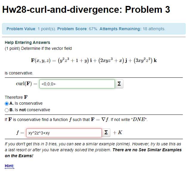 Solved Hw28-curl-and-divergence: Problem 3 Problem Value: 1 | Chegg.com