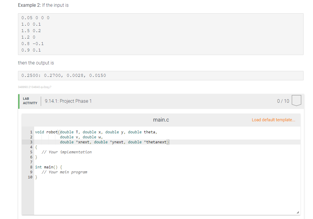 Solved Example 2: If the input is 0.05 0 0 0 1.0 0.1 1.5 0.2 | Chegg.com