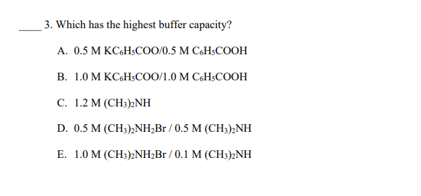 Solved 3. Which has the highest buffer capacity? A. | Chegg.com