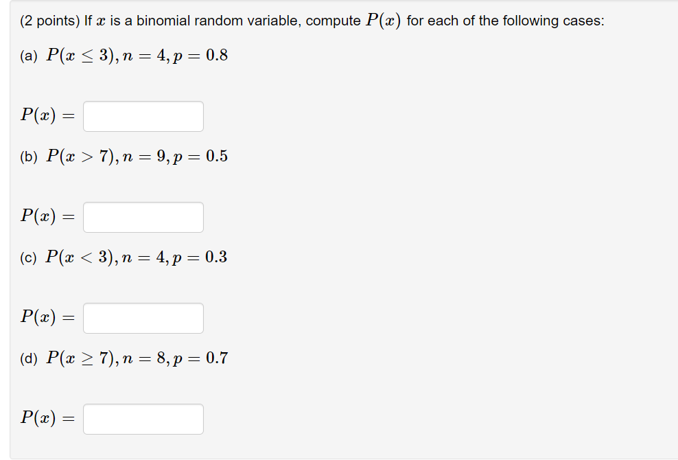 Solved (2 points) If x is a binomial random variable, | Chegg.com