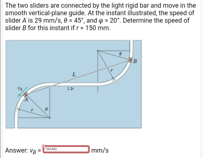 Solved The two sliders are connected by the light rigid bar | Chegg.com