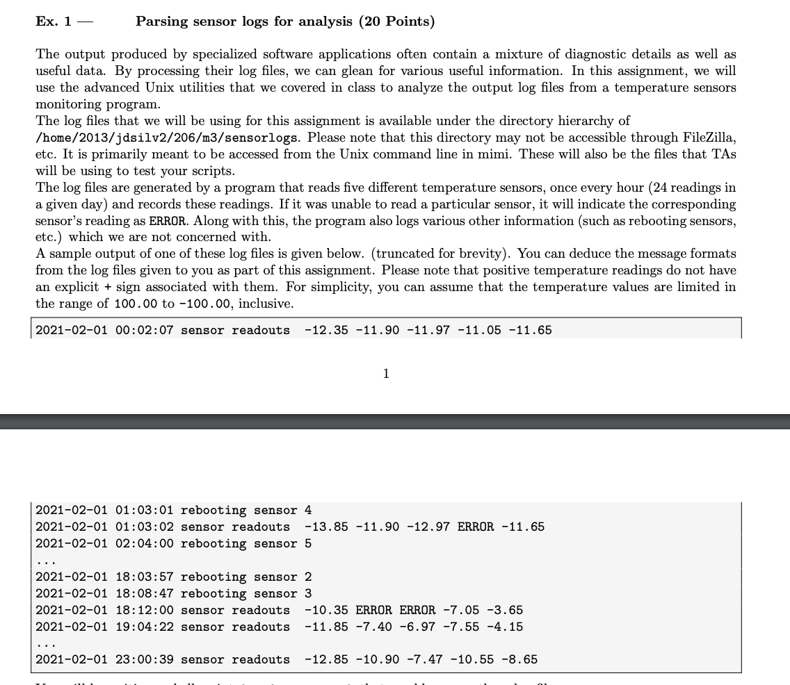 Ex. 1 — Parsing sensor logs for analysis (20 Points) | Chegg.com