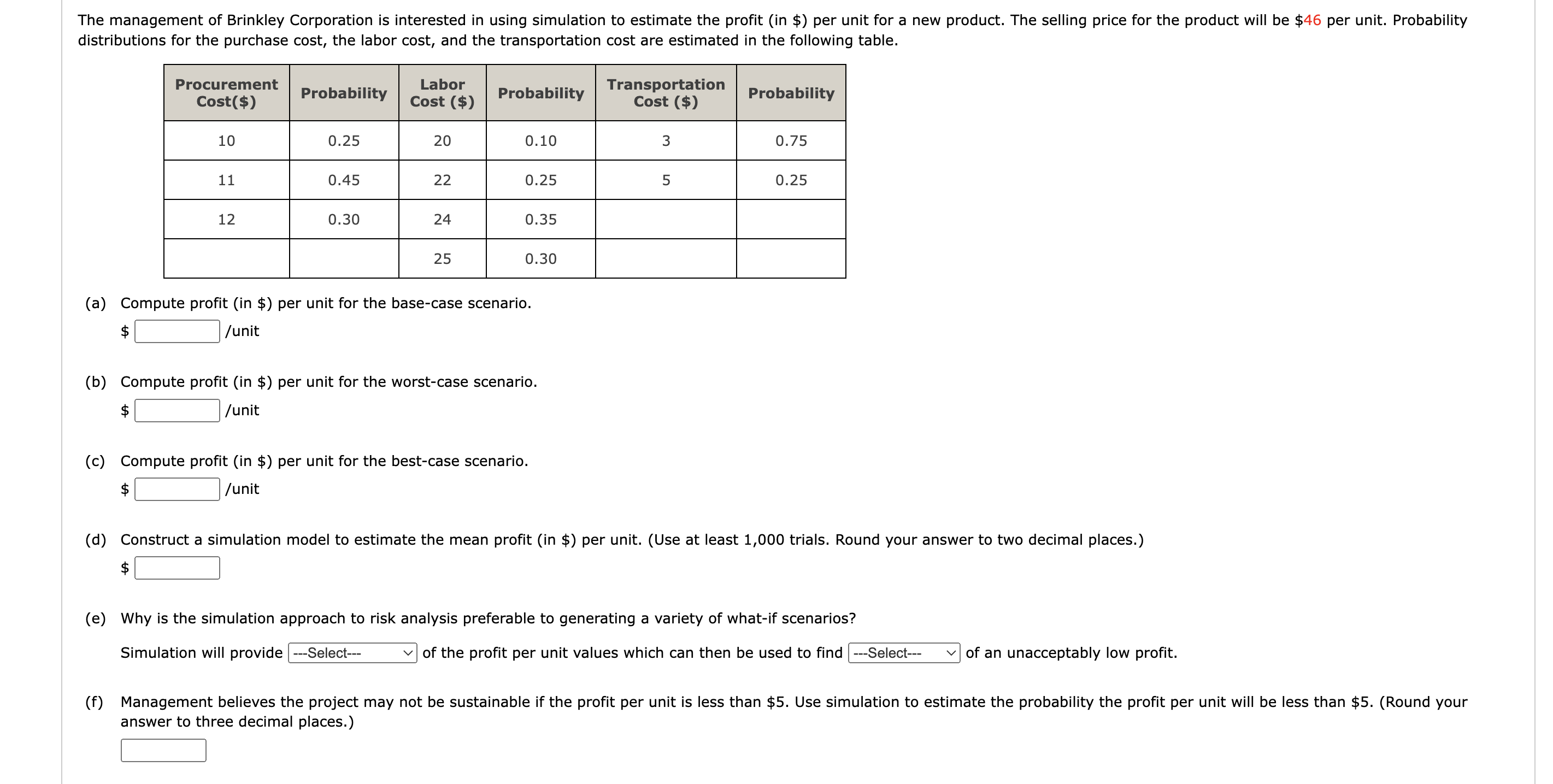 Solved (a) Compute profit (in $ ) per unit for the base-case | Chegg.com