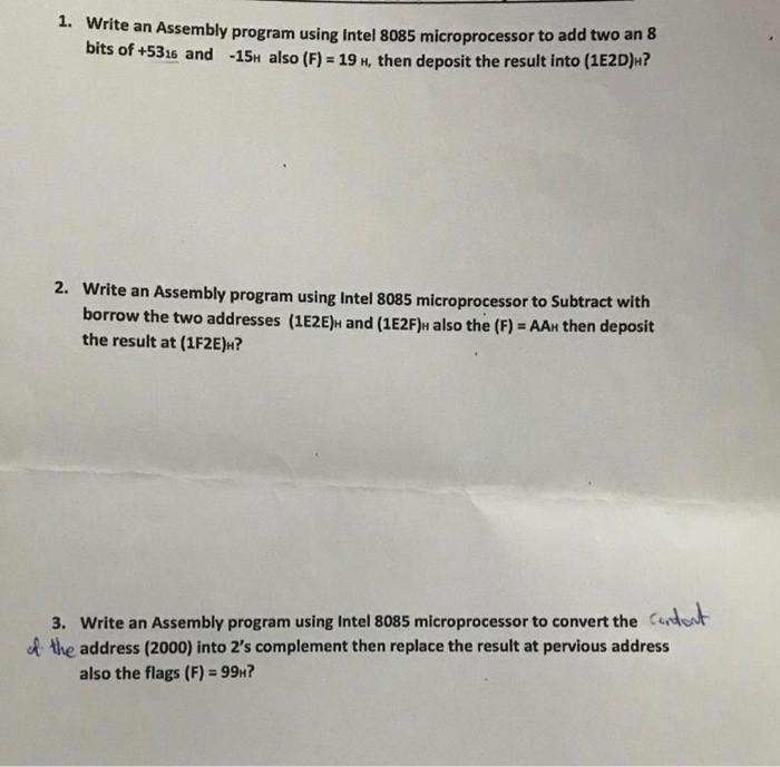 Solved 1. W an Assembly program using Intel 8085 | Chegg.com