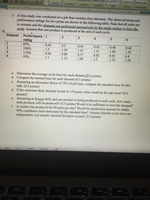 Solved A time study was conducted on a job that contains | Chegg.com