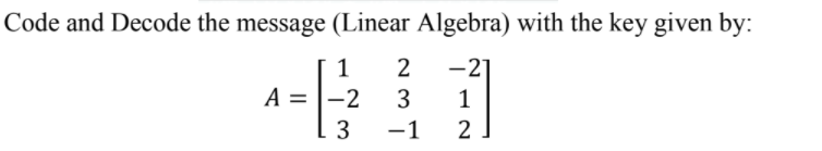 Solved Code and Decode the message (Linear Algebra) with the | Chegg.com