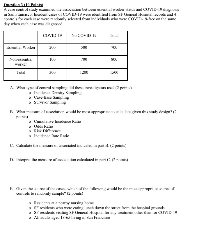 Solved Question 3 (10 ﻿Points)A case control study examined | Chegg.com
