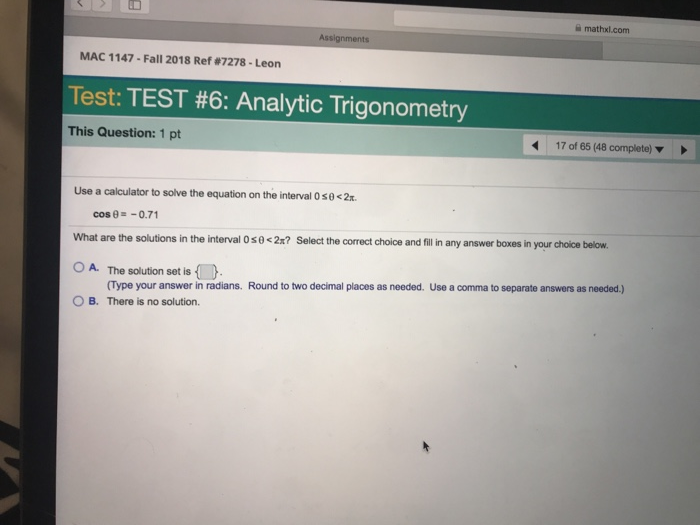 Solved mathxl.com MAC 1147-Fall 2018 Ref #7278-Leon Test: | Chegg.com