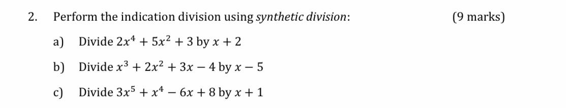 Solved 2. Perform the indication division using synthetic | Chegg.com