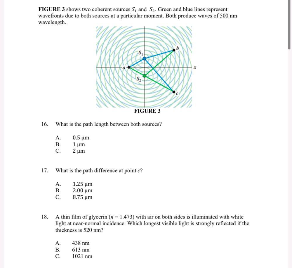 Solved FIGURE 3 shows two coherent sources S and S2. Green | Chegg.com