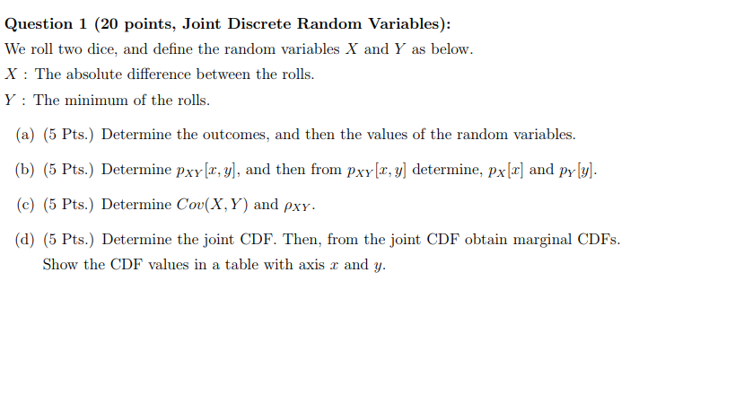 Solved Question 1 (20 points, Joint Discrete Random | Chegg.com