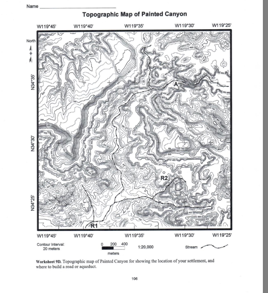 Name Topographic Map of Painted Canyon W119°45 | Chegg.com