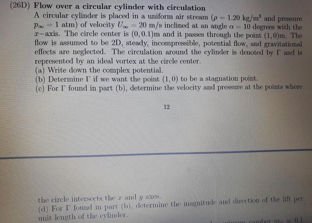 Solved Pon = (26D) Flow over a circular cylinder with | Chegg.com
