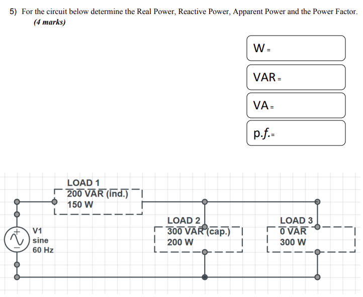 Solved 5) For the circuit below determine the Real Power, | Chegg.com