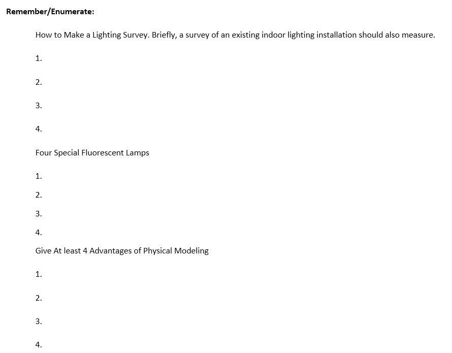 Solved Remember/Enumerate: How to Make a Lighting Survey. | Chegg.com