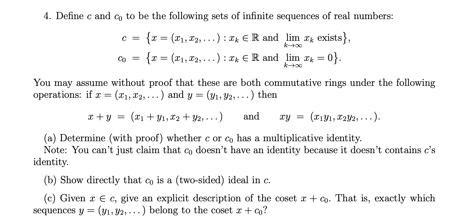 Solved 4. Define c and c0 to be the following sets of | Chegg.com