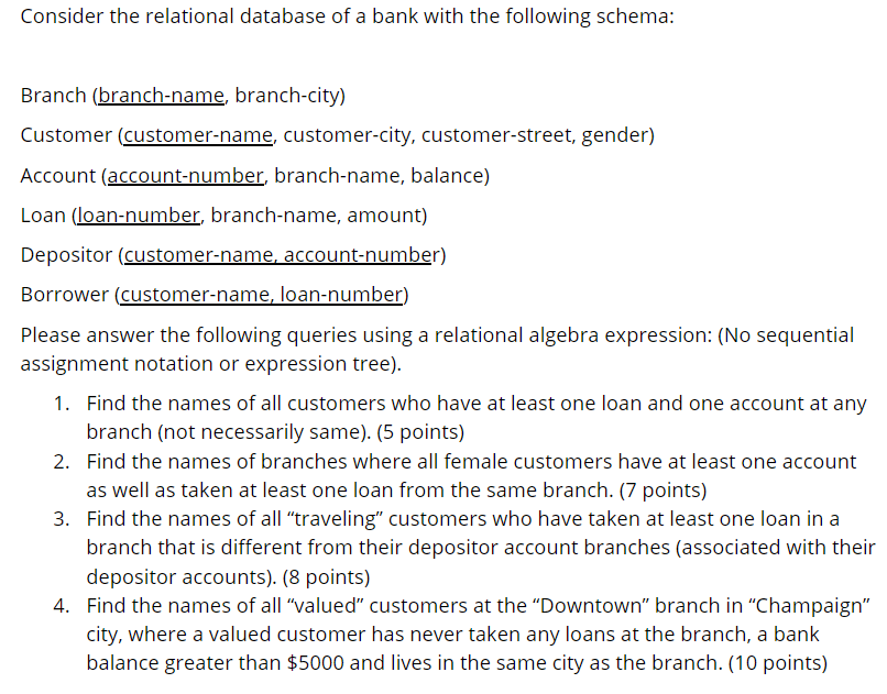 Solved Consider the relational database of a bank with the | Chegg.com