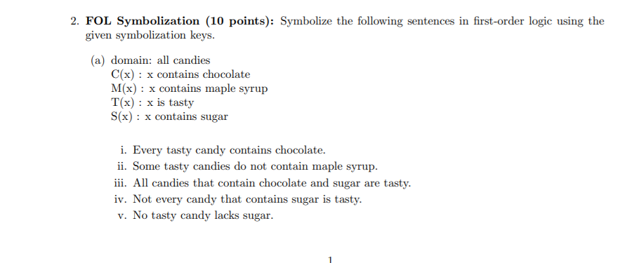 Solved 2 Fol Symbolization 10 Points Symbolize The