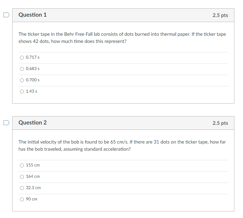 Solved Question 1 2.5 pts The ticker tape in the Behr Free | Chegg.com