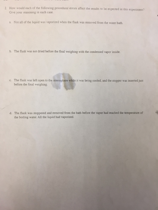 How would each of the following procedural errors | Chegg.com