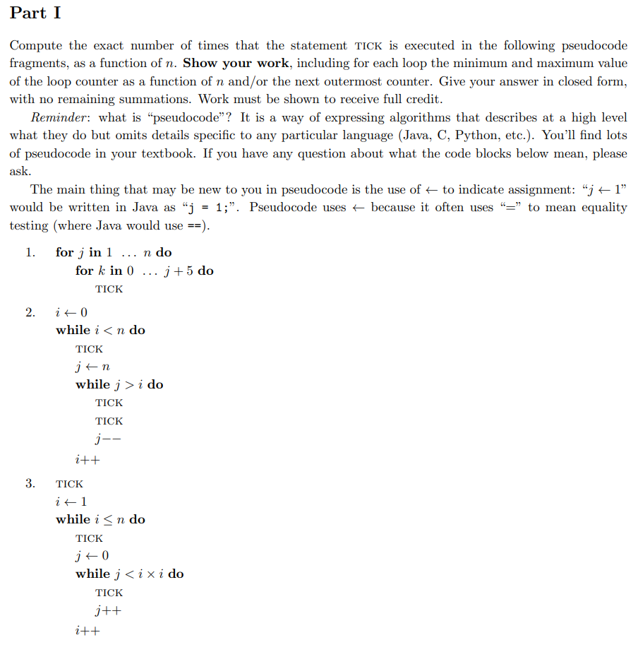 Solved Part I Compute the exact number of times that the | Chegg.com