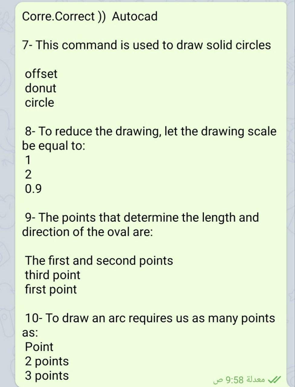 Solved Corre.Correct)) Autocad 7- This command is used to | Chegg.com