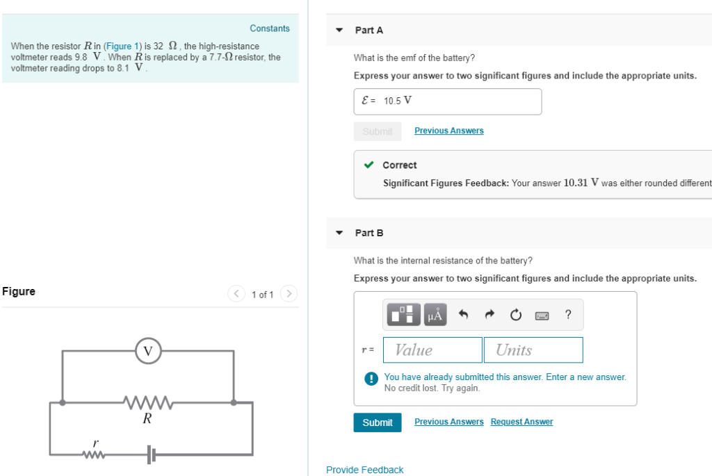 Solved Constants PartA When the resistor R in (Figure 1) is | Chegg.com