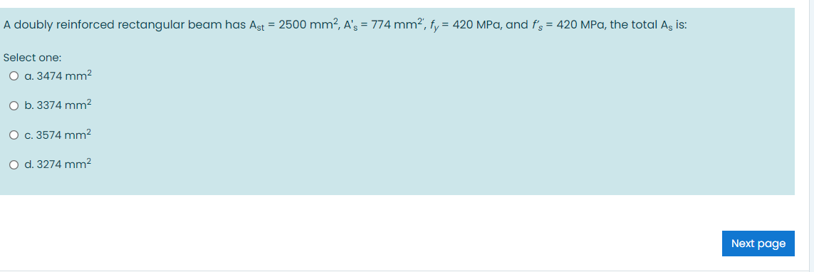 Solved A doubly reinforced rectangular beam has Ast = 2500 | Chegg.com