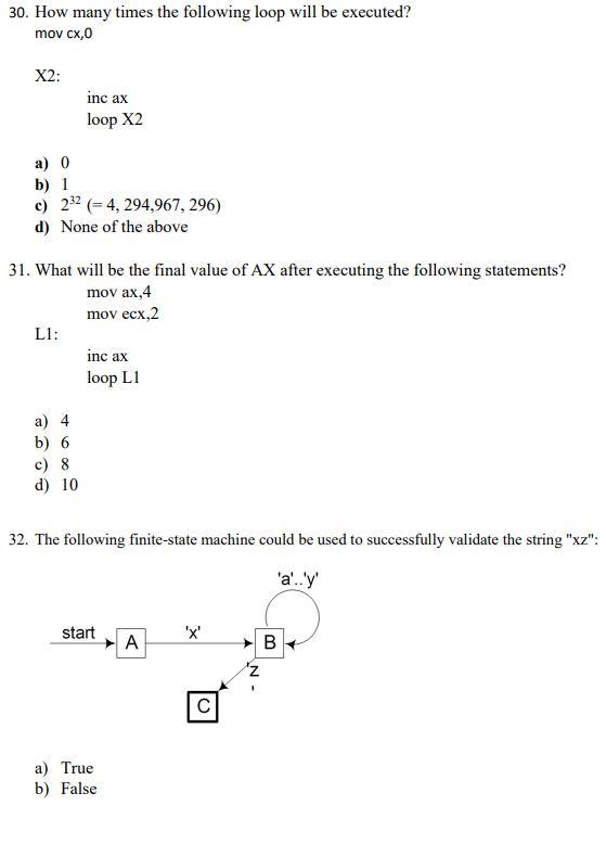 Solved 30. How many times the following loop will be | Chegg.com