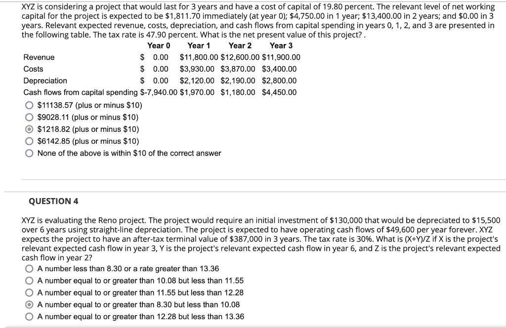 Solved XYZ is considering a project that would last for 3 | Chegg.com