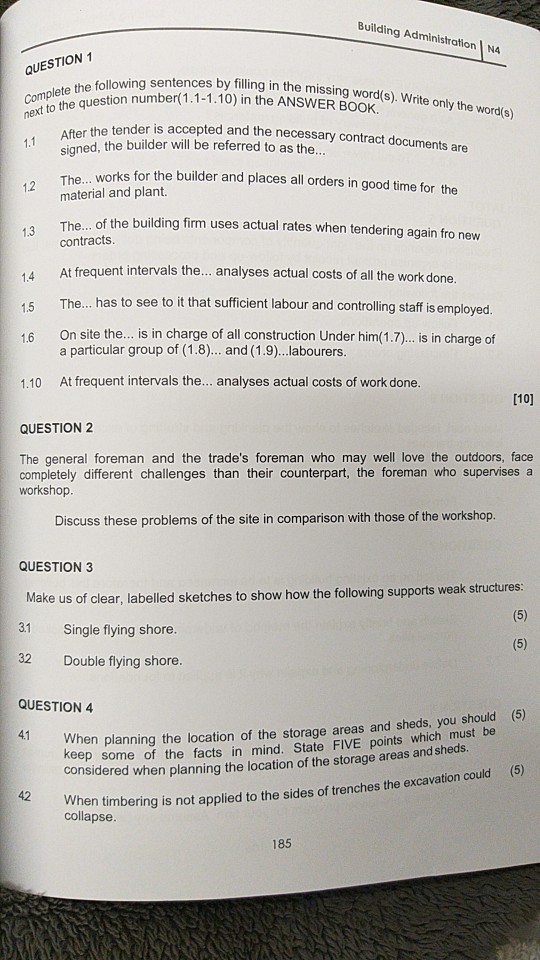 Solved Building Administration N4 QUESTION oltha uestion | Chegg.com