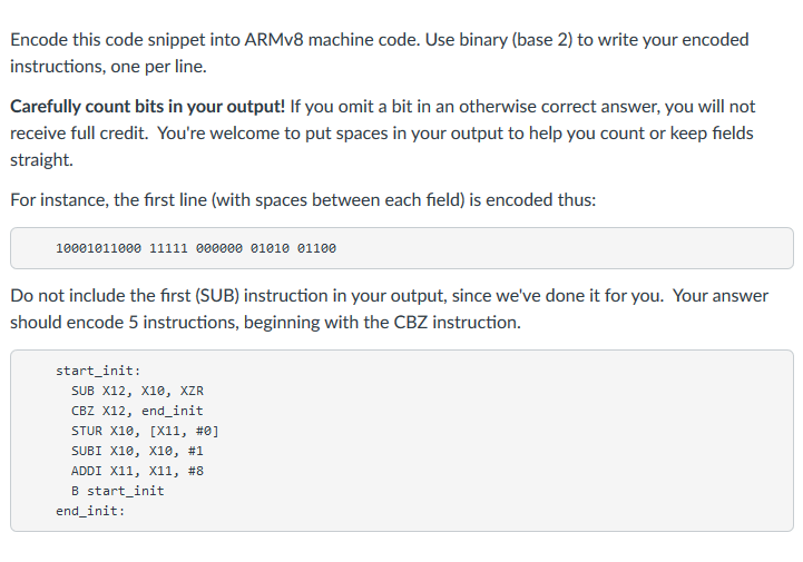 Encode this code snippet into ARMv8 machine code. Use | Chegg.com