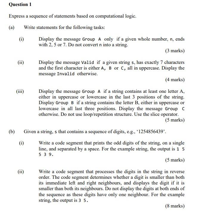 Solved Express a sequence of statements based on | Chegg.com