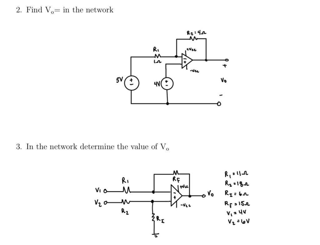 Solved 2. Find V.= in the network R2:42 M Vee RO M in vee 5V | Chegg.com