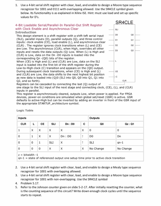 1. Use a 4-bit serial shift register with clear, | Chegg.com