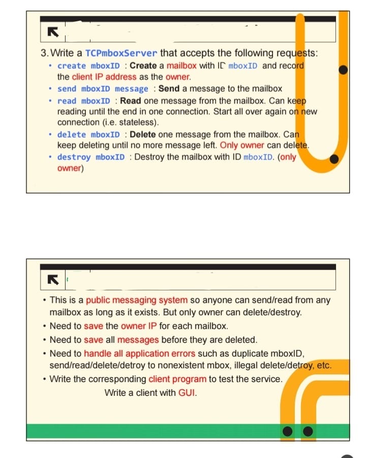 Solved 3. ﻿Write a TCPmboxServer that accepts the following | Chegg.com