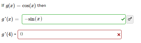 Solved If g(x)=cos(x) g′(x)= g′(4)= | Chegg.com
