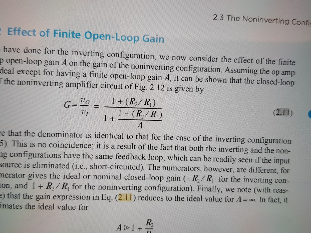 Solved 2.3 The Noninverting Confi Effect of Finite Open-Loop | Chegg.com