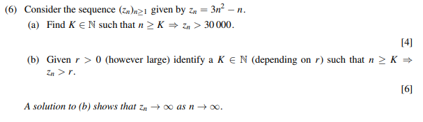 Solved (6) Consider the sequence (zn)n>1 given by zn = 3n? – | Chegg.com