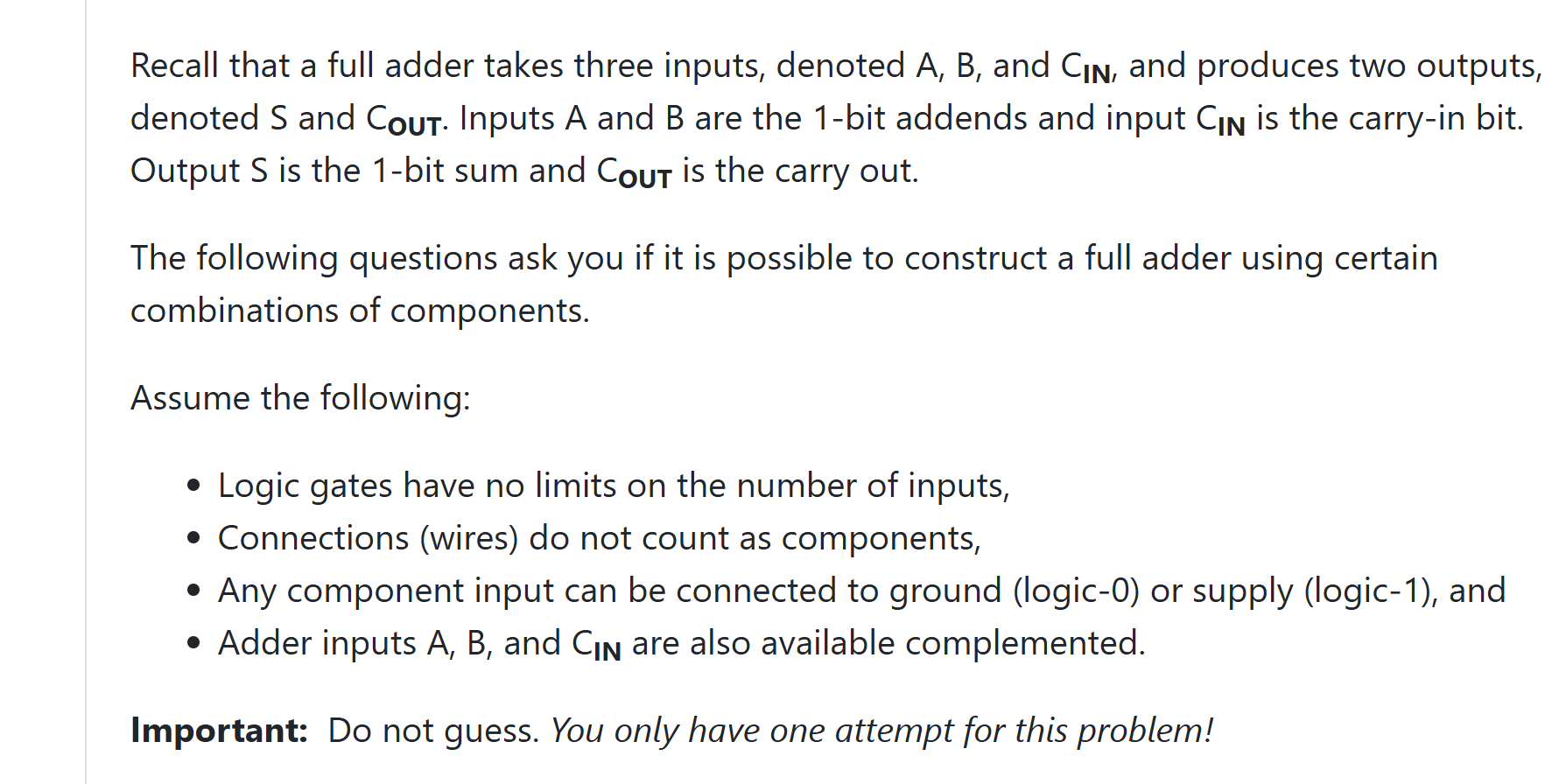 High Quality SOLUTION Recall that a full adder takes three inputs, denoted | Chegg.com