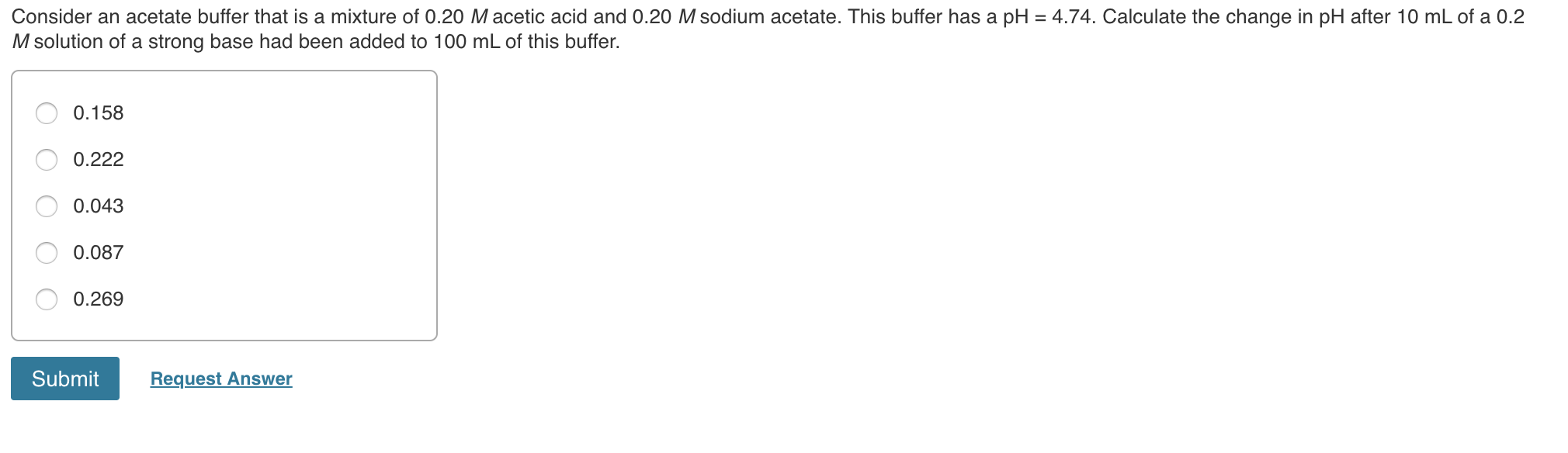 Solved Consider an acetate buffer that is a mixture of 0.20 | Chegg.com