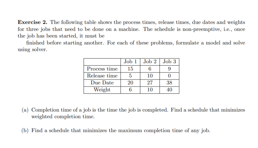 Exercise 2. The following table shows the process | Chegg.com