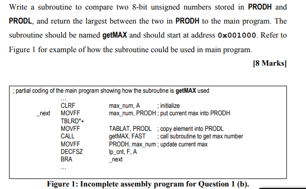 Solved Write a subroutine to compare two 8-bit unsigned | Chegg.com