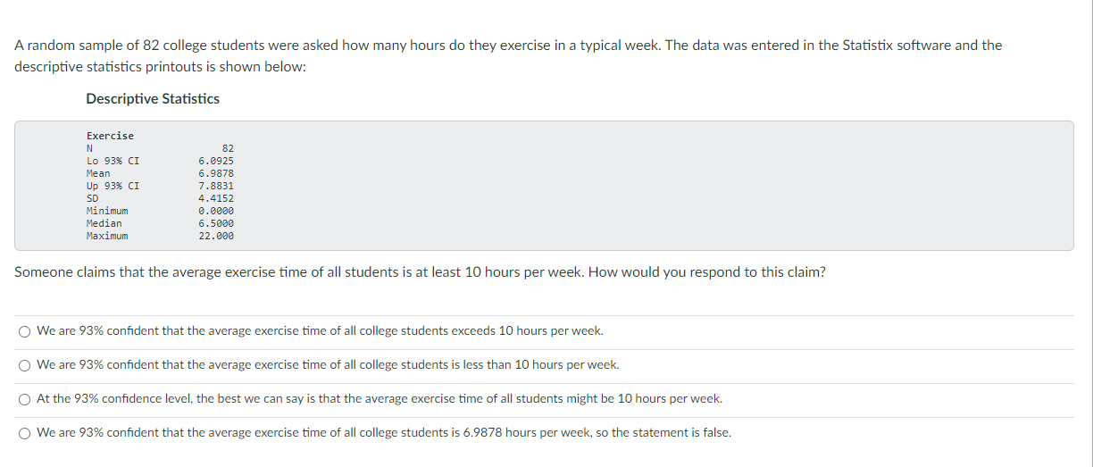 Solved A random sample of 82 college students were asked how | Chegg.com