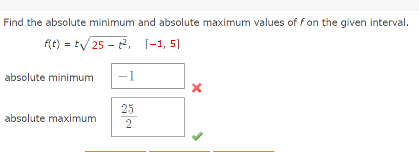 Solved Find the absolute minimum and absolute maximum values | Chegg.com