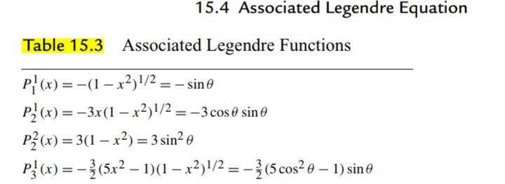 Solved 15.4 Associated Legendre Equation Table 15.3 | Chegg.com
