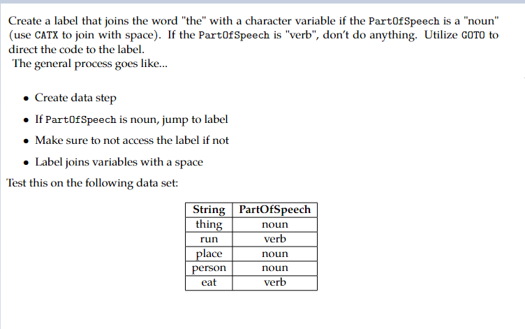 Solved Create a label that joins the word "the" with a | Chegg.com