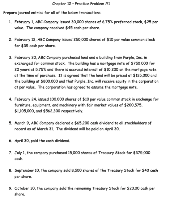 Solved Chapter 12 - Practice Problem \#1 Prepare journal | Chegg.com