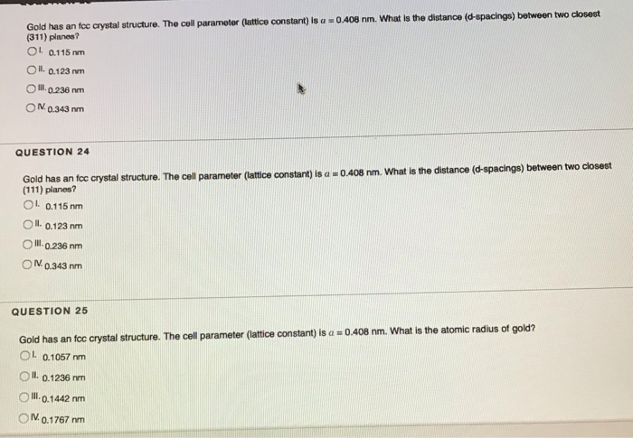 Solved structure. The cell parameter (attice constant) is a | Chegg.com